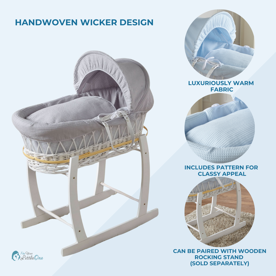 Baby Moses Basket Wicker | Bedding And Mattress Included (NO ROCKING ...