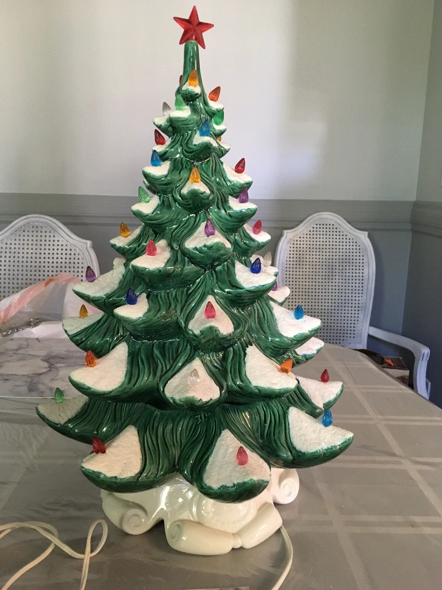 Vtg Ceramic Mold Christmas Tree Lighted Flocked Music Box, 57% OFF