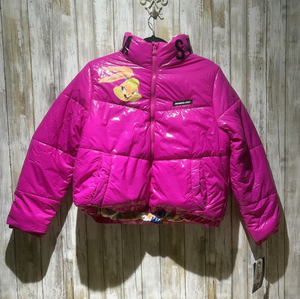 Space Jam Members Only Women High Shine Puffer Printed Lining Jacket XL ...