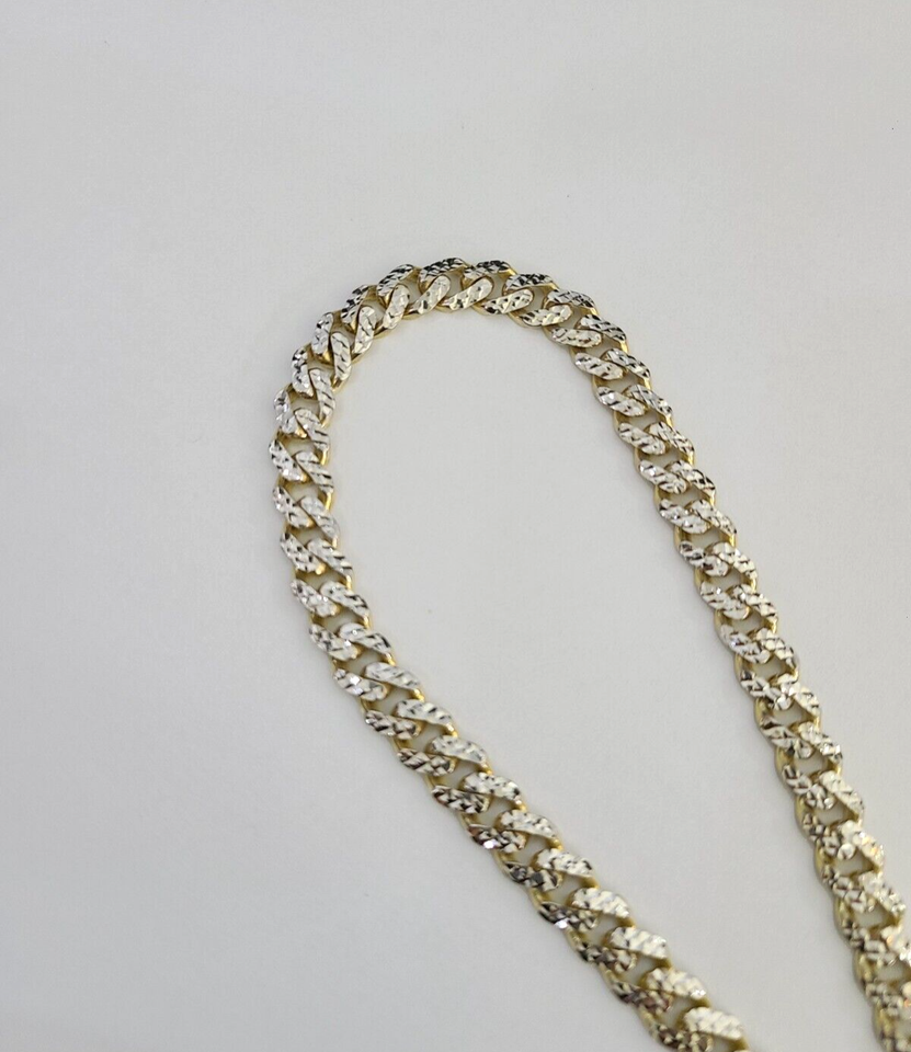 Real 10k Gold Monaco Chain Necklace 8mm 20" Two-tone Diamond Cut 10Kt ...