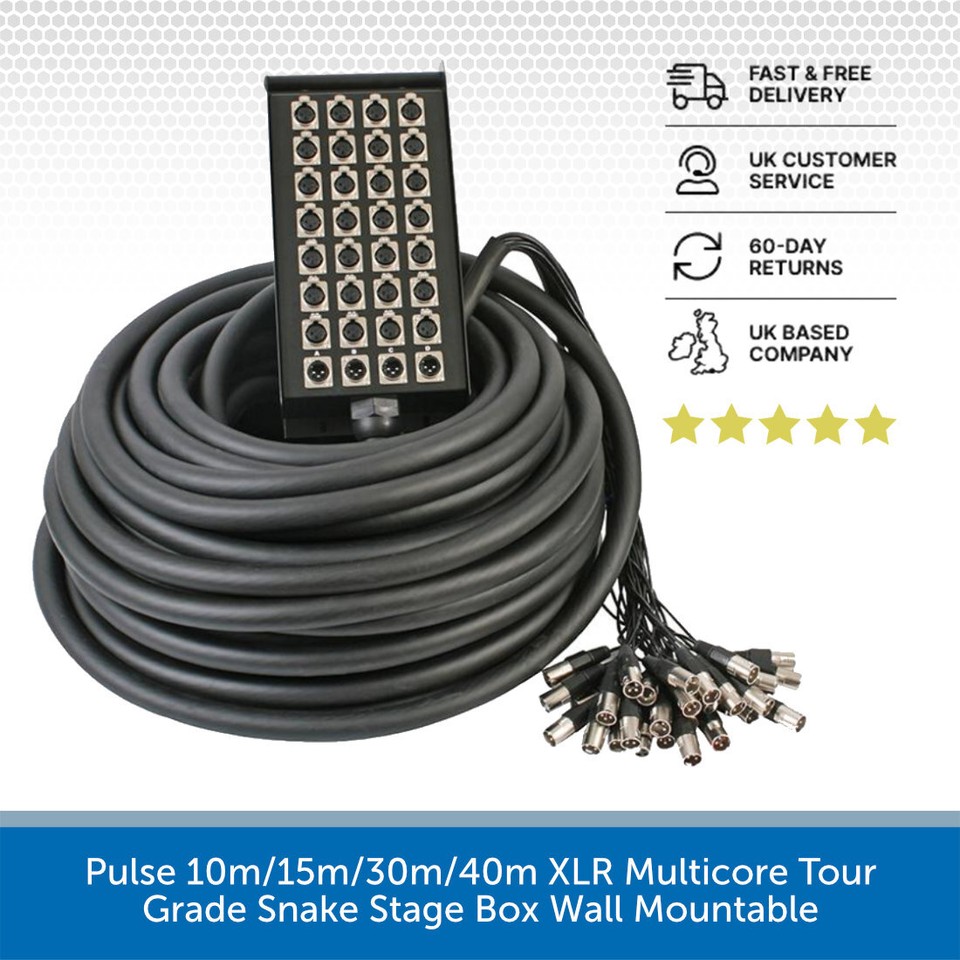 Pulse 10m/15m/30m/40m XLR Multicore Tour Grade Snake Stage Box Wall ...
