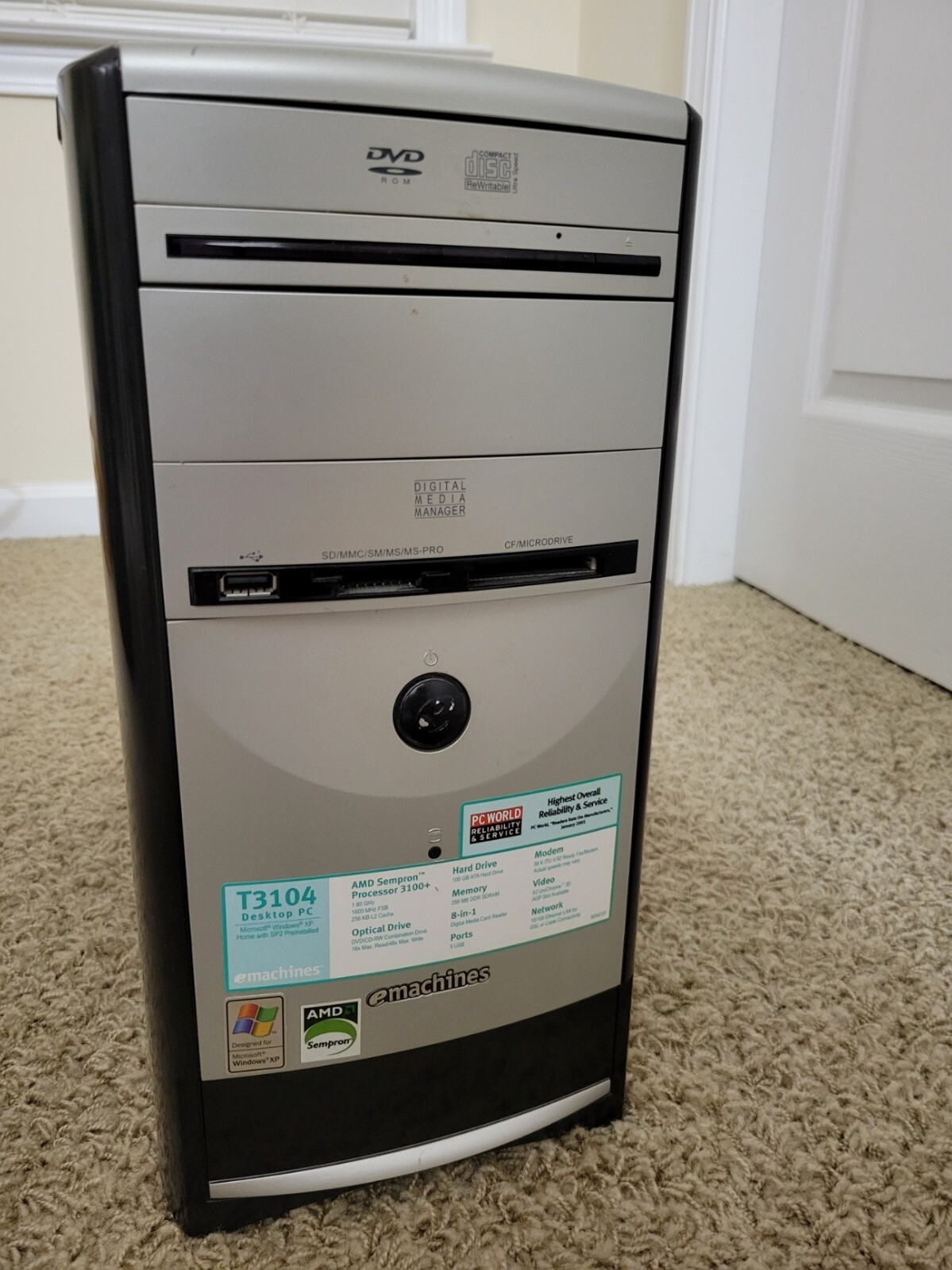 eMachines T3104 AMD Sempron 3100+ 2GB RAM No HDD Bad Ethernet Port 512 ...