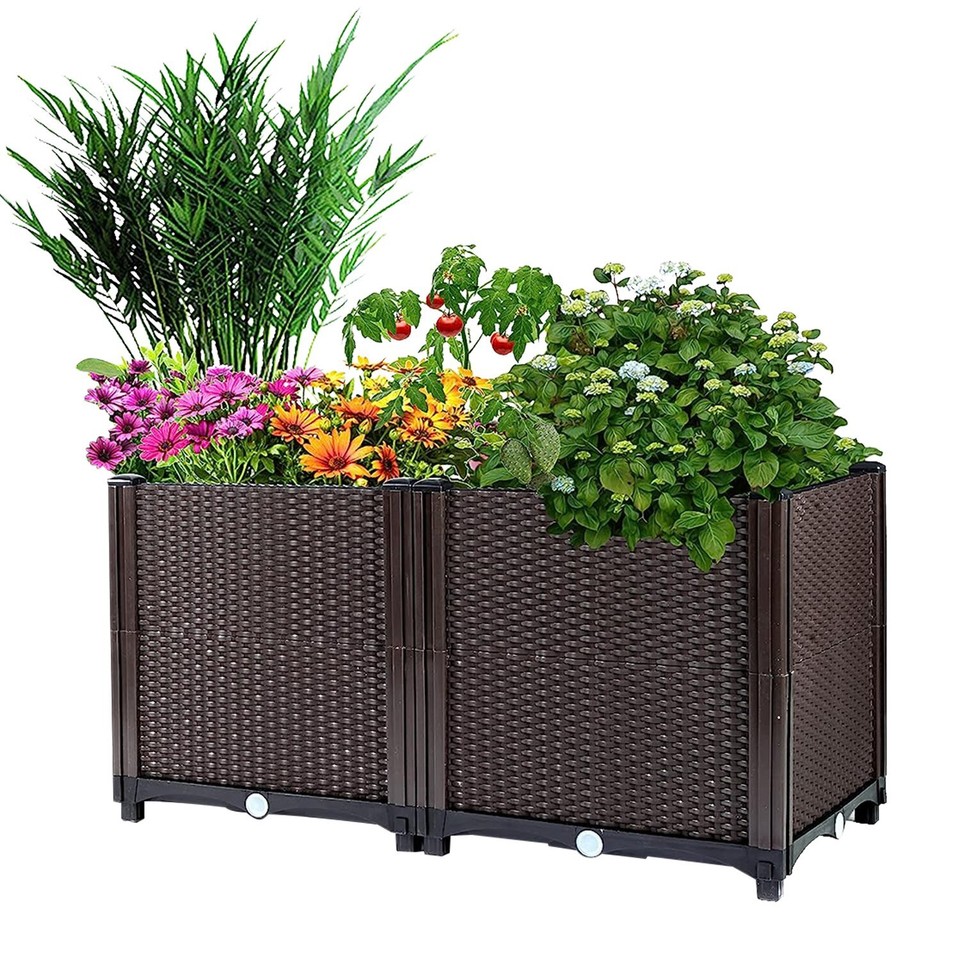 Outdoor Raised Garden Bed Herbs Patio Grow Planter Box with Self ...