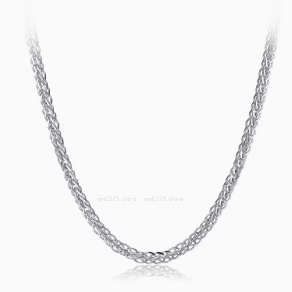 Pure 999 Fine Silver Chain Men Women 3.5mm/4mm Square Wheat Necklace ...