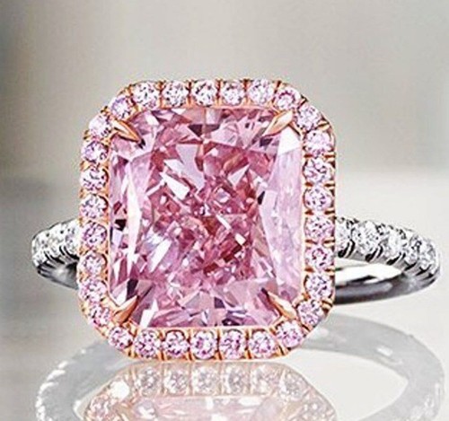 4ct Cocktail Party Ring inspired 925 Sterling Silver Pink Asscher Halo ...