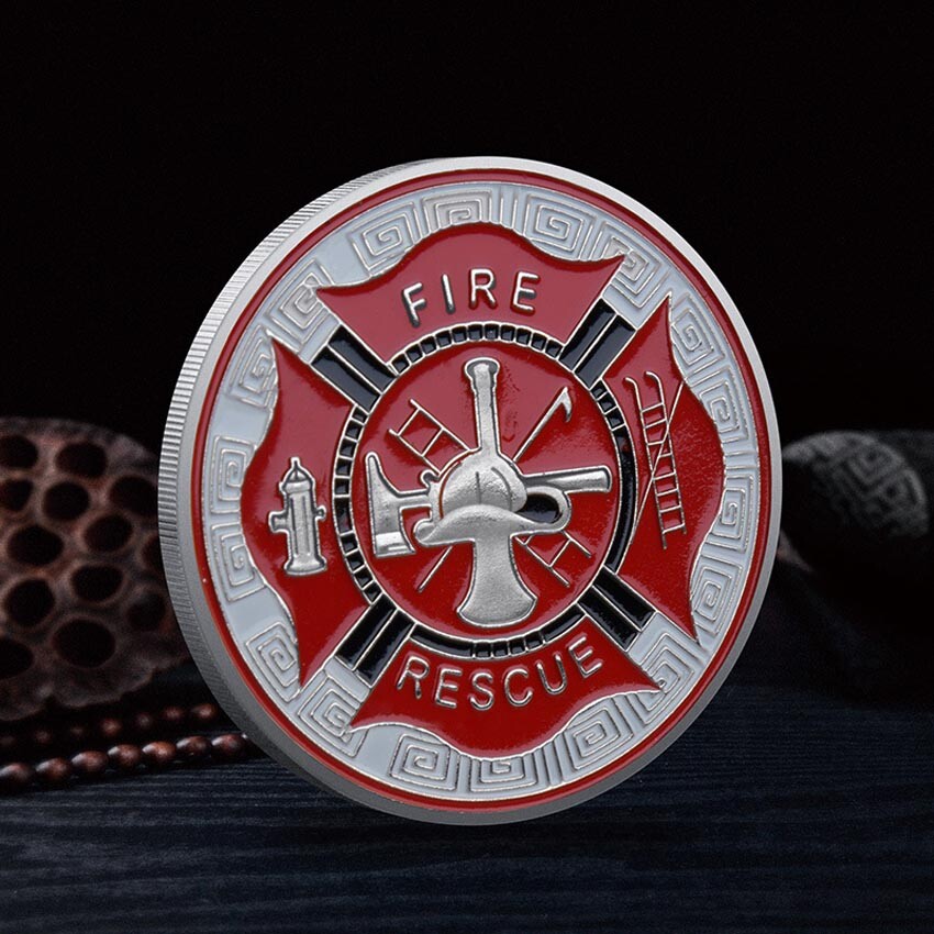 Collectible Challenge Coin Thin Red Line Flag Silver Fire Rescue US ...