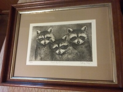 GEORGE ENGLE "THREE OF A KIND" RACCOON TRIO ETCHING 34/100 | eBay