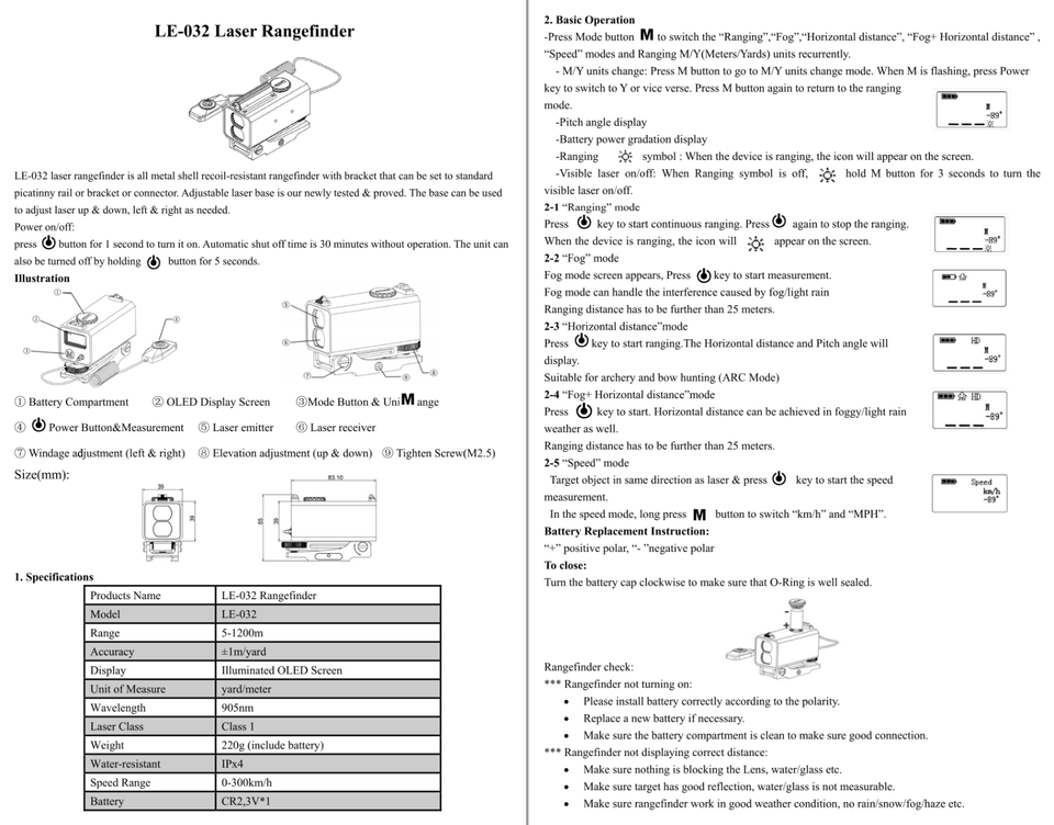 LaserWorks LE-032 1200M 1KM rangefinder, Hunting Sporting, visible ...