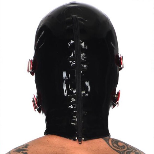 Open Face Latex Hood with Removable Eye Mouth Mask Rubber Mask Club ...