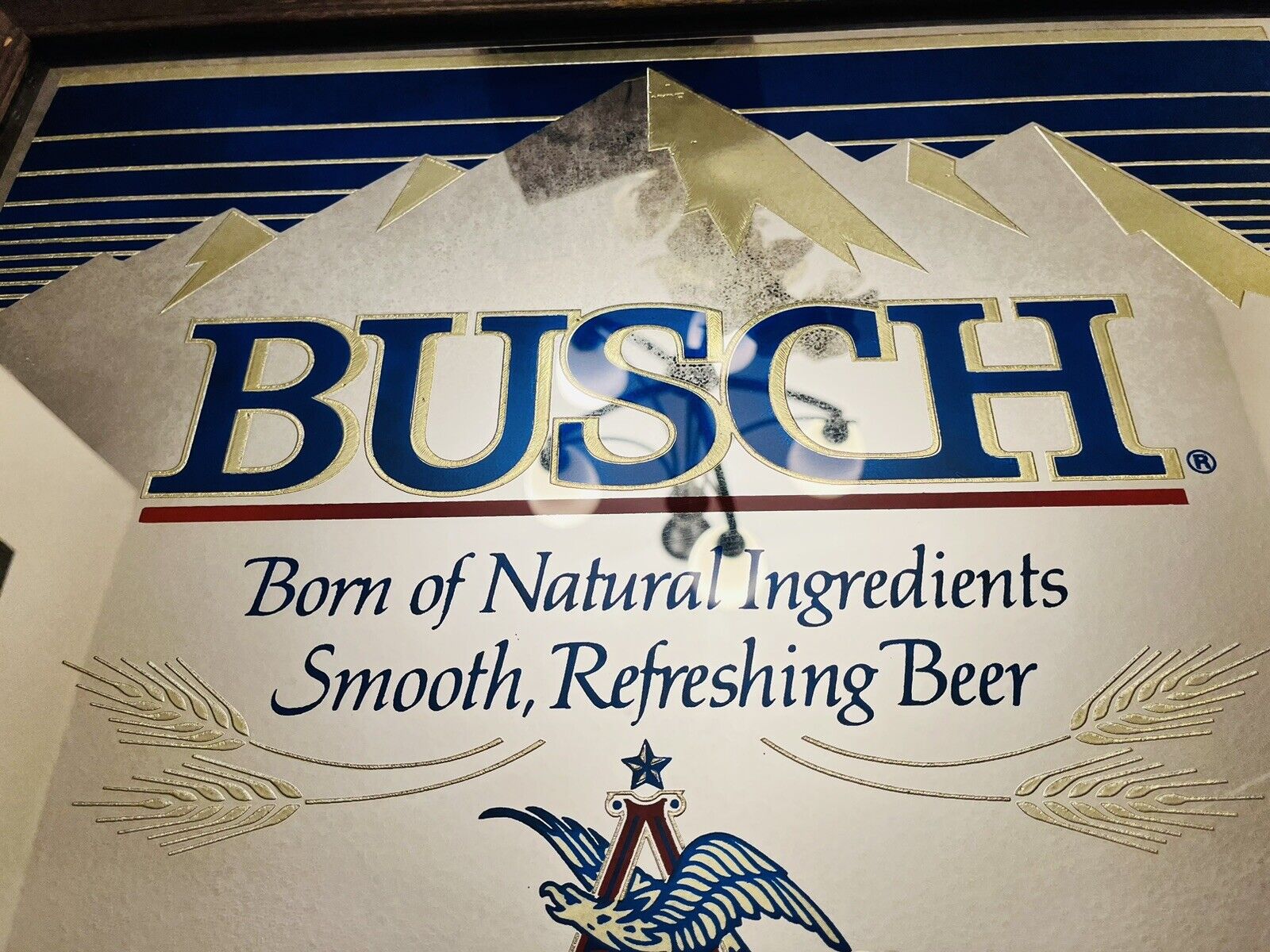 Vtg Busch Draught Beer Bar Mirror Sign 24” X 20” Wood Frame Man Cave ...