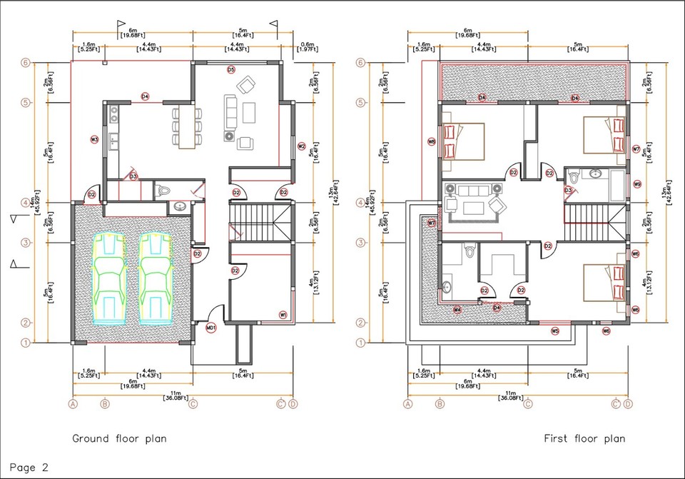 A4 Printed & PDF House Plan 36x46Feet 11x14 Meter 3 Beds 3 Bath Hip ...