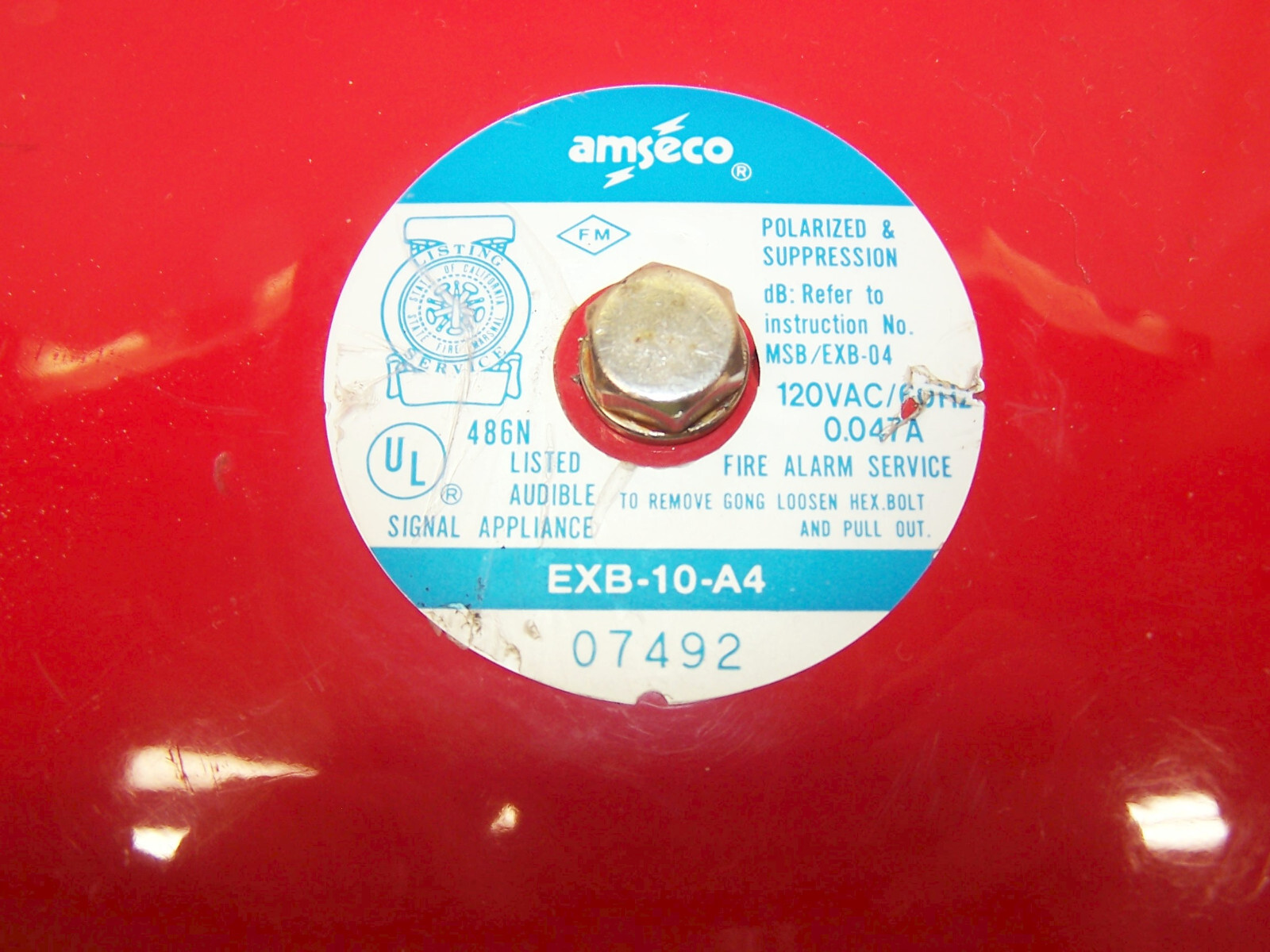 Amseco red Fire alarm EXB-10-A4 Signal Appliance Great Working 120VAC ...