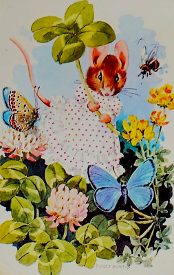 Fantasy: Dressed Mouse, Butterflies, Artist Signed Peggy Burton, Medici ...