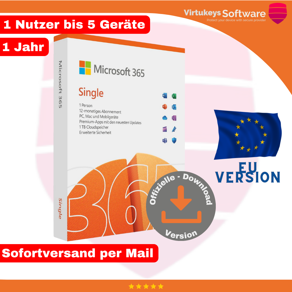 Microsoft 365 Single • 1 Nutzer • 5 Geräte • 1 Jahr • (Office 365) ESD ...