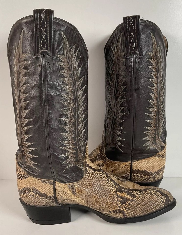 Vintage Tony Lama Front Cut Python Cowboy Boots 9 D Snakeskin Gold ...