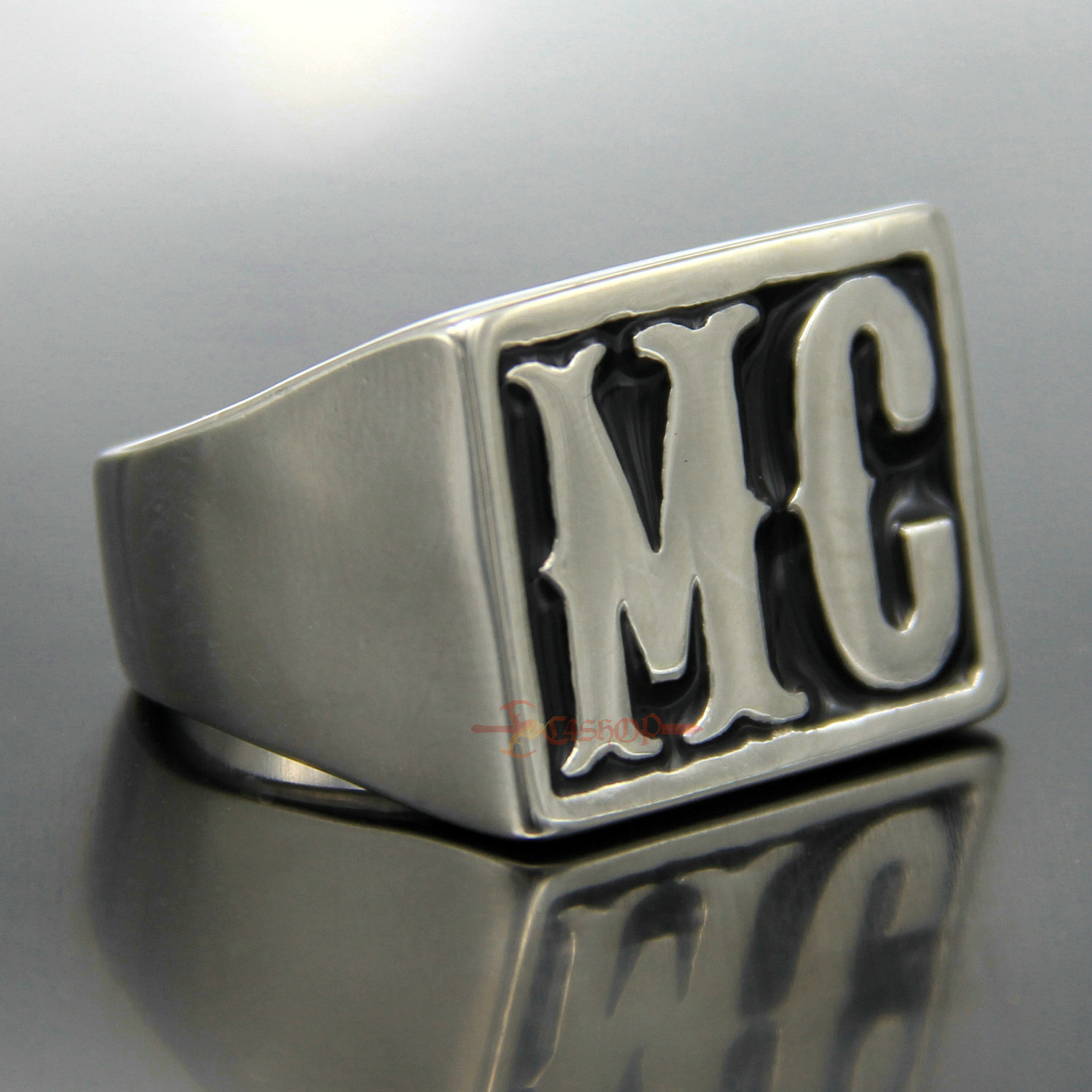 Men's 316L Stainless Steel MC Initial Letter Biker Ring Size 7-15 | eBay