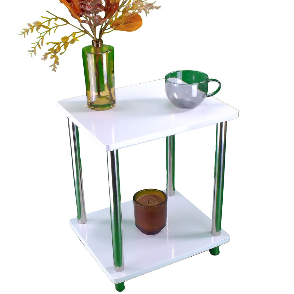 Small 2 Tier White Gloss Finish Side Table with Shelf Bedroom Coffee ...