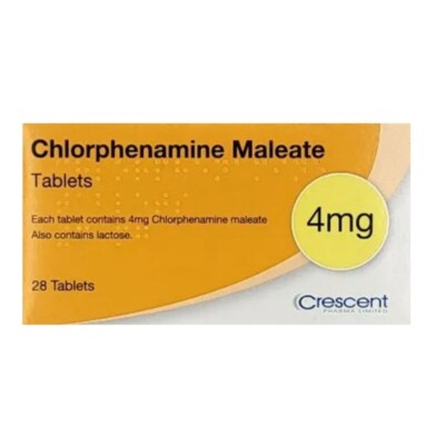Chlorphenamine Maleate 4 mg Tablets 28-Treats Hives/Hay Fever/Eczema ...