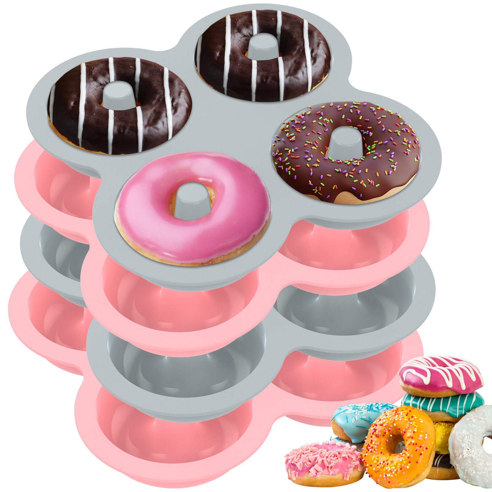 4X Donut Mold 4-Cavity Silicone Doughnut Pan Non-Stick Baking Donut ...