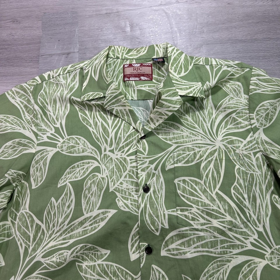 RJC Shirt Mens Large Green Leaf Print Hawaiian Aloha Button Front Made ...
