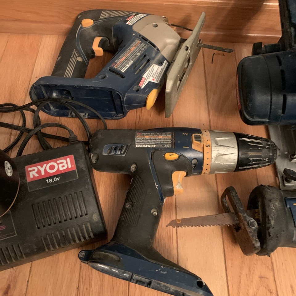 LOT Blue Ryobi 18v tools Circular Saw Jigsaw Reciprocating Saw Drill ...