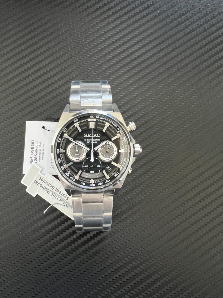 SEIKO QUARTZ Men's Chronograph Black Dial SSB397-MINT | eBay