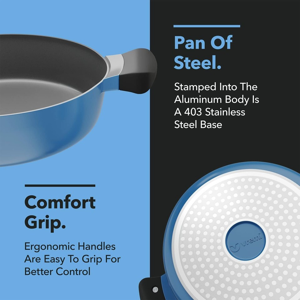 Vremi 8 Piece Ceramic Nonstick Cookware Set Induction Stovetop, Blue | eBay