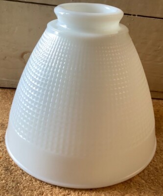 vintage white waffle 5” glass lamp shade 1” top open 1/2” lip 1” smooth ...