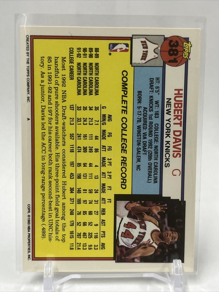 1993 Topps 381 Hubert Davis Rookie Card | eBay