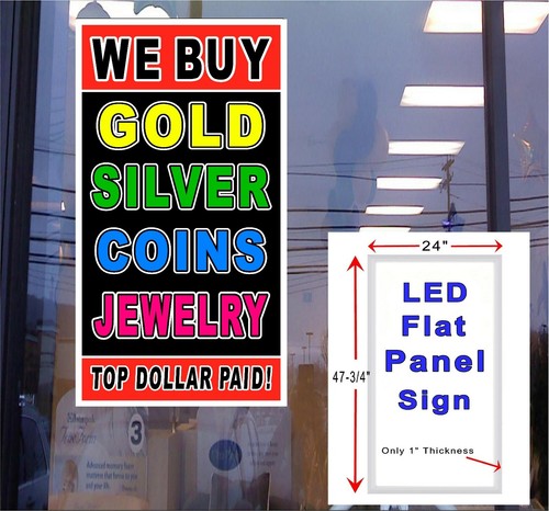 We Buy Gold Silver Coins Jewelry LED flat panel light box window Sign ...