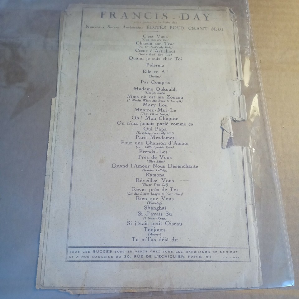 RAMONA French Vintage Sheet Music DOLORES DEL RIO Musique De Mabel ...