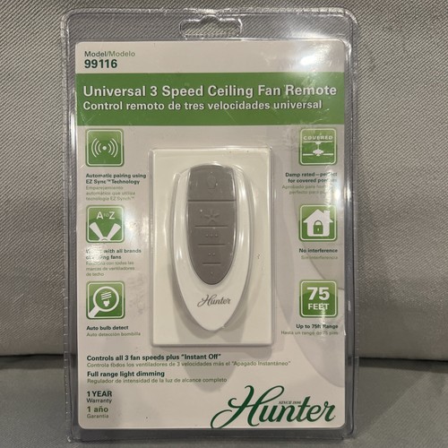 Hunter 99116 Universal 3 Speed Ceiling Fan and Lamp Light Dimmer Remote ...