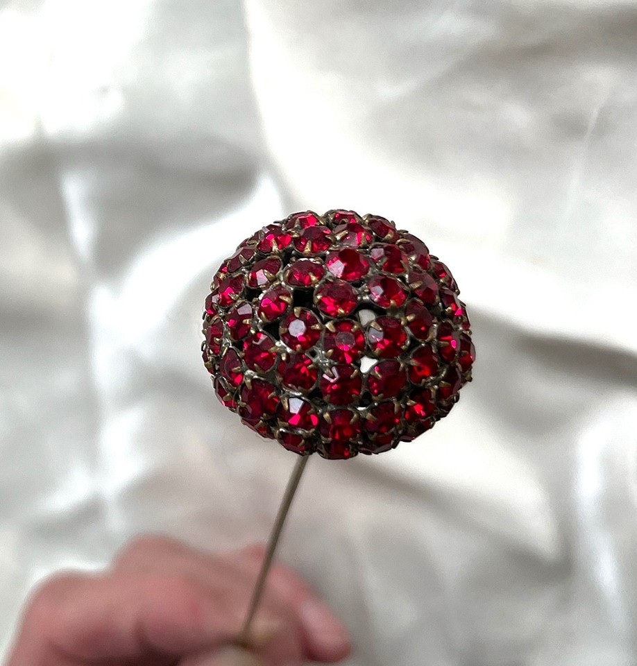 Antique Victorian Hatpin Red Sugarplum Ball Hat Pin Prong Set Scarlet ...