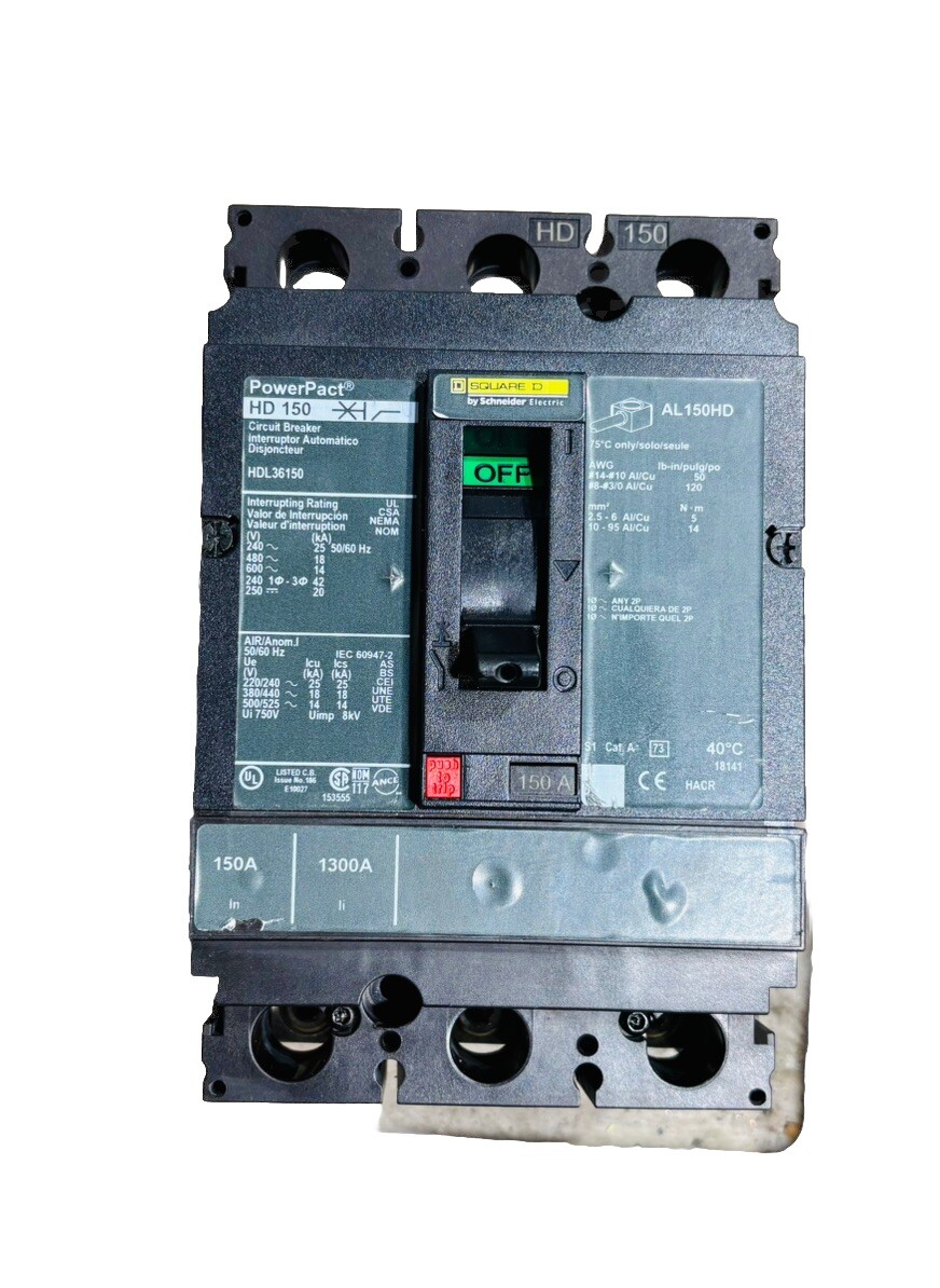 Square D HDL36150 150 Amp 600 Vac 3 Pole HD 150 Circuit Breaker New ...
