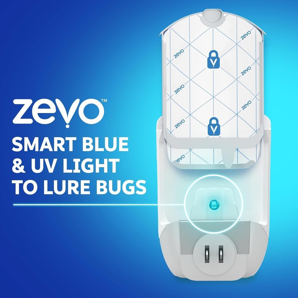 Zevo Flying Insect Trap Plug-In + Cartridge | UV Light Bug Catcher for ...
