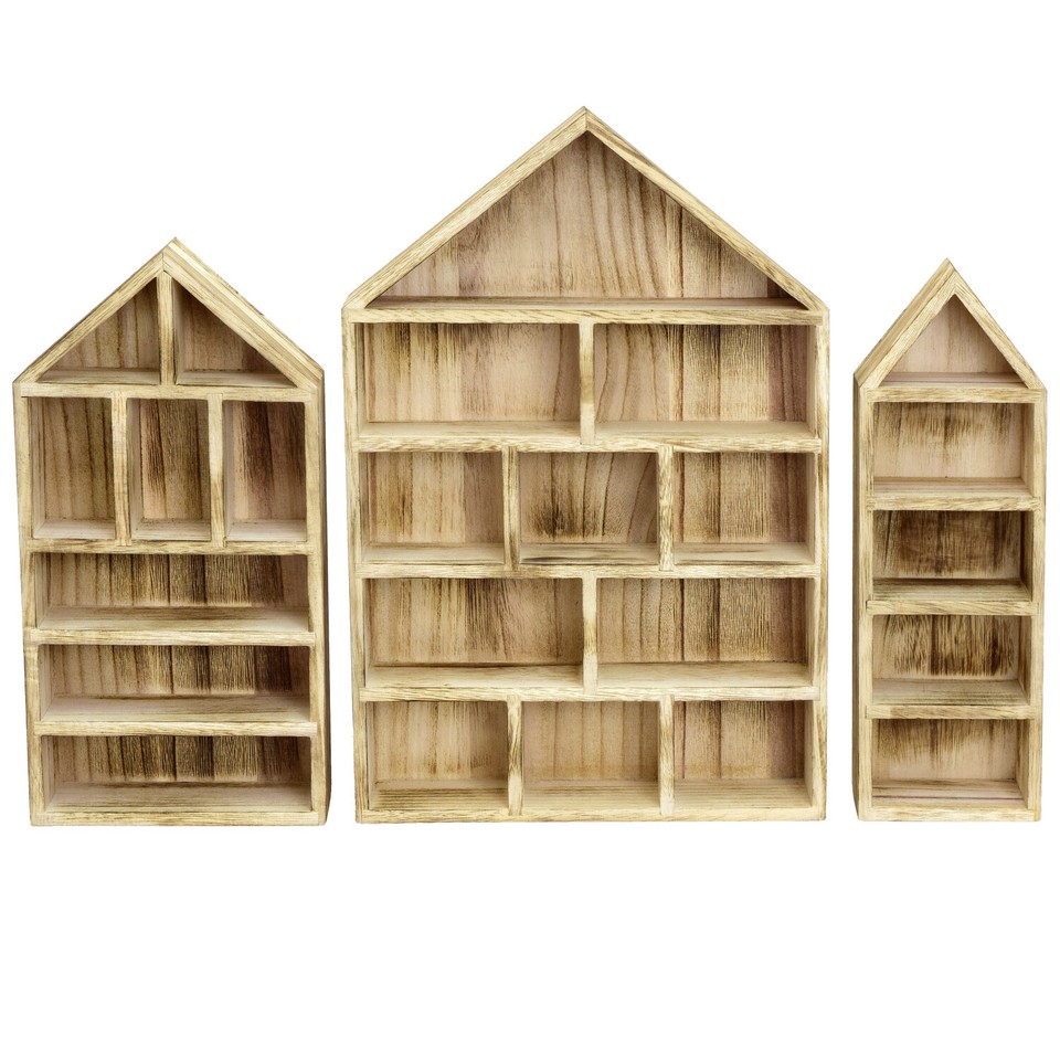 Neuxi House-Shaped Wooden Shadow Cubby Box Display Shelf Organizer, Set ...