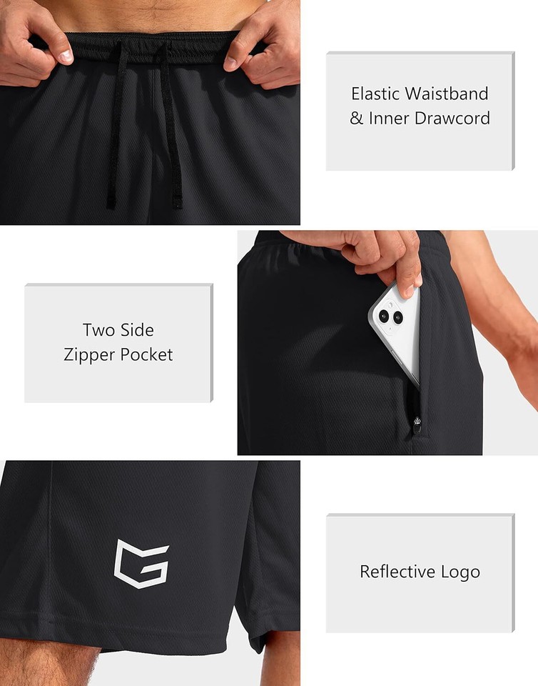 G Gradual Men's Basketball Shorts with Zipper Pockets X-Large, Black | eBay