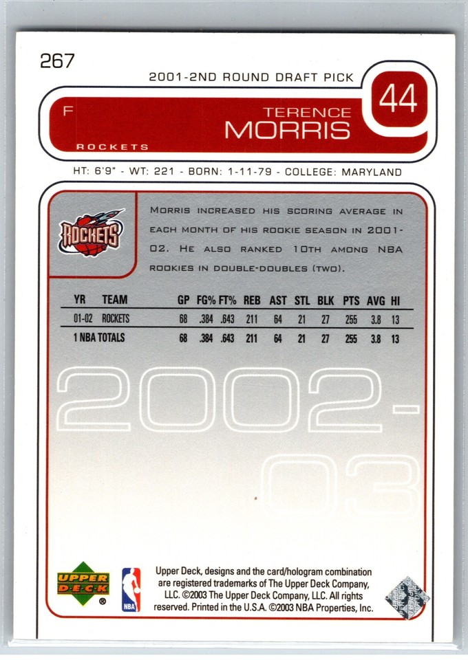 2002-03 Upper Deck Terence Morris Houston Rockets #267 | eBay