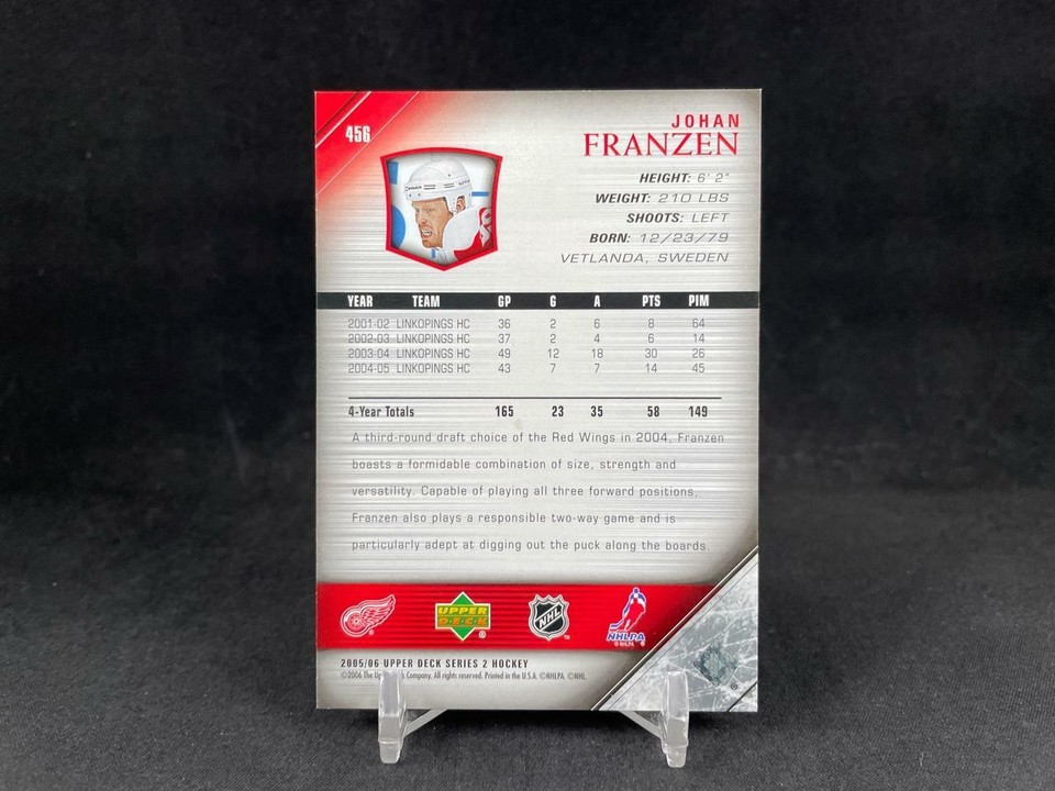 2005-06 UPPER DECK SERIES 2 HOCKEY JOHAN FRANZEN #456 YOUNG GUNS ROOKIE ...