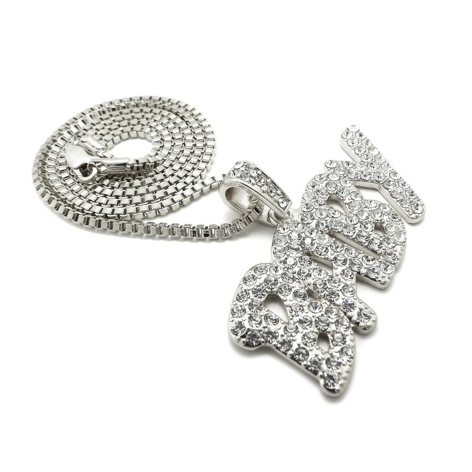 Silver Plated Cubic Zirconia Lil Baby & 24" Box Cuban Rope Brass Chain ...