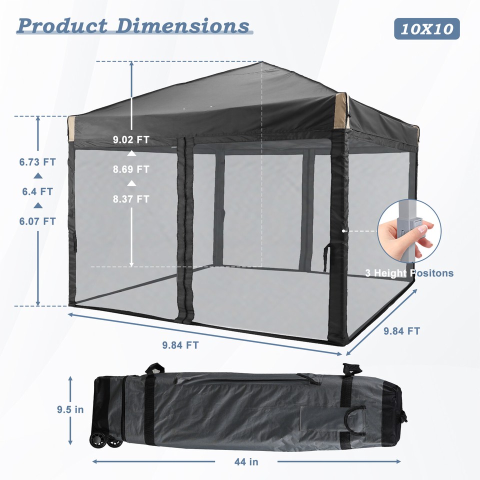 Aoodor 12'x12'/10'x10' Pop Up Canopy Tent Portable Shade Canopy with ...