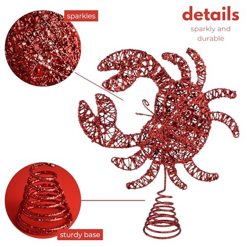Nautical Christmas Tree Topper, Hollow Glittered Red Crab, Coastal ...