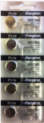 Energizer 366/365 Cell Watch Batteries SR1116SW New Sealed Pack of 5 ...
