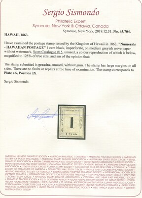 Hawaii Scott #15 Numeral Unused Stamp with sergio sismondo cert. | eBay