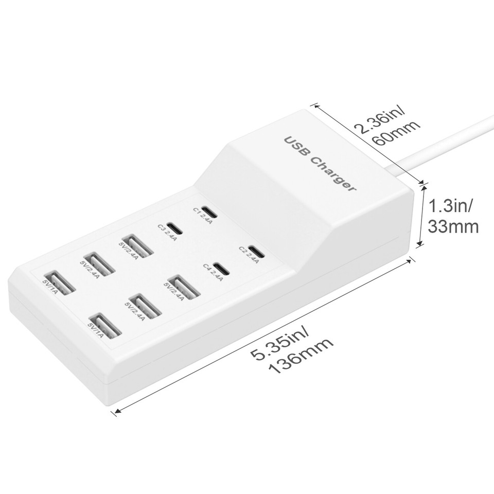 10-Port Multi USB & Type-C Charging Hub Fast Charging Station for ...