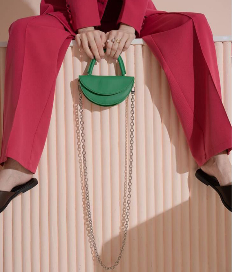 Trendy blue green semicircular lady's mini bag genuine leather embossed ...