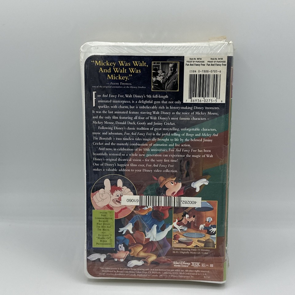 Fun and Fancy Free VHS 1997 Walt Disney Masterpiece 50th Anniversary ...