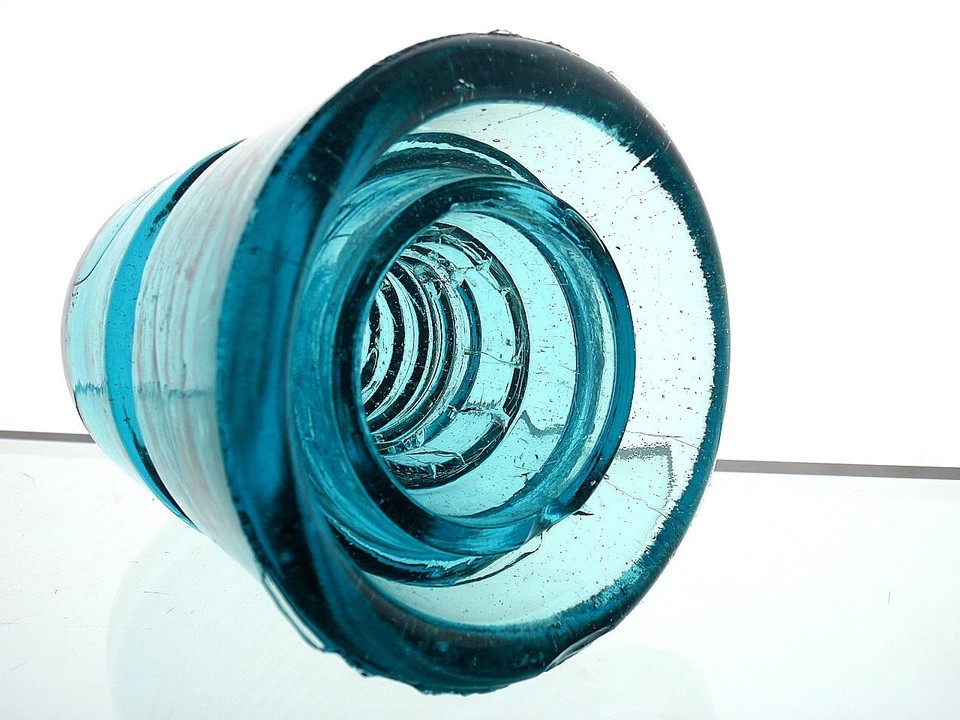 DOMER- BLAZING BLUE STAR MOLD VARIANT Glass Railroad Telephone Beehive ...