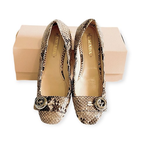 Prada Beige Snake Leather Ballet Flats 39 EU with Metal Buttons ...