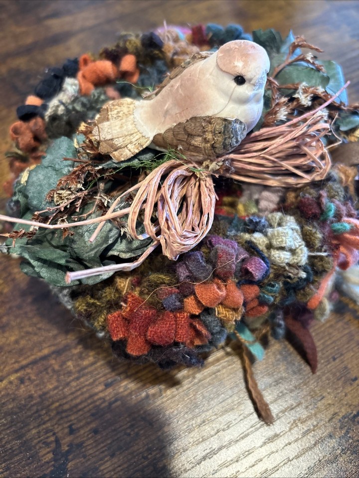 Artisan Hand Needle Punched Wool Messy Nest W/Miniature Bird W/VTG ...